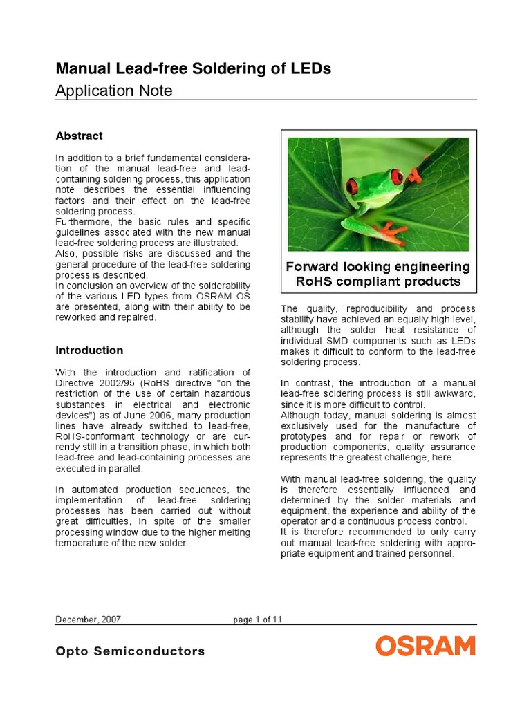 Application Note: Manual Lead-Free Soldering of Leds | PDF | Soldering ...
