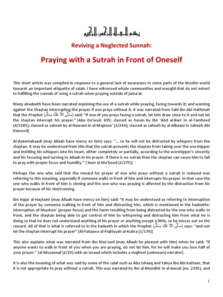 Establishing The Sutrah in Salah | PDF | Hadith | Muhammad