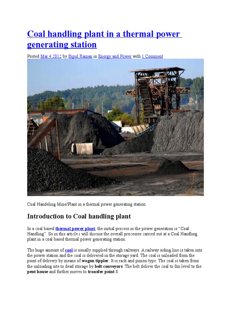 Coal Handling Plant in a Thermal Power Generating Station | Fossil Fuel ...