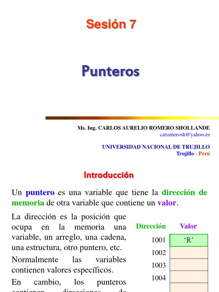 Sesión 7 Punteros | PDF | Puntero (Programación de computadora) | C