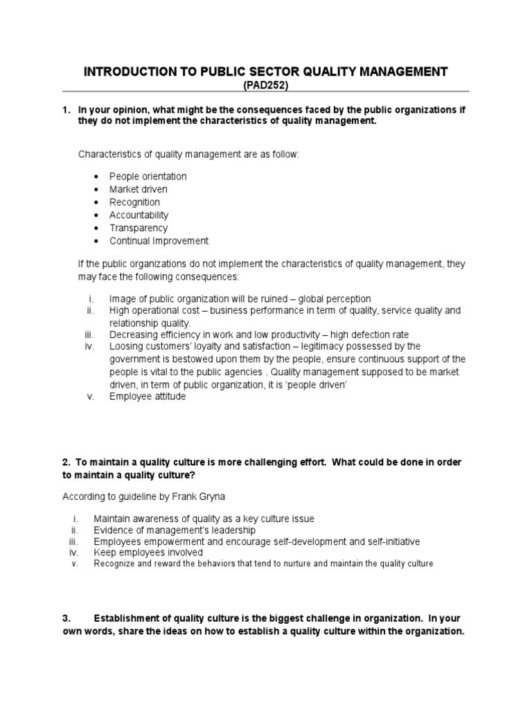 Pad 252: Public Sector Quality Management | PDF | Quality Management ...