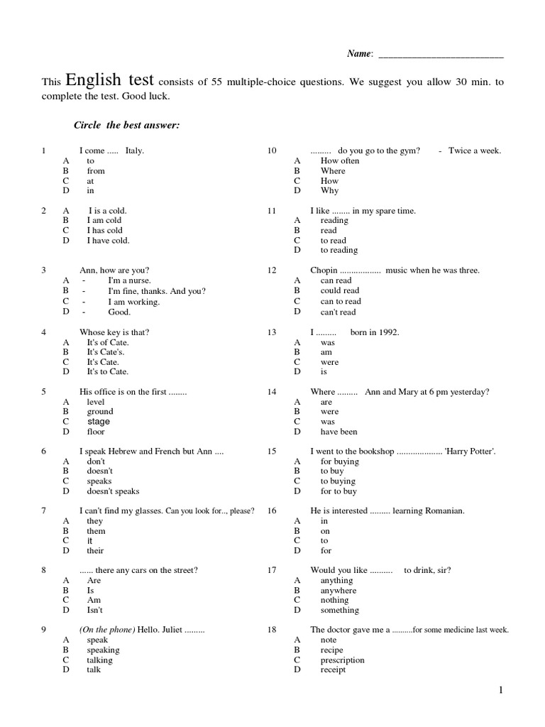 English C2 Level Test Instructions | PDF