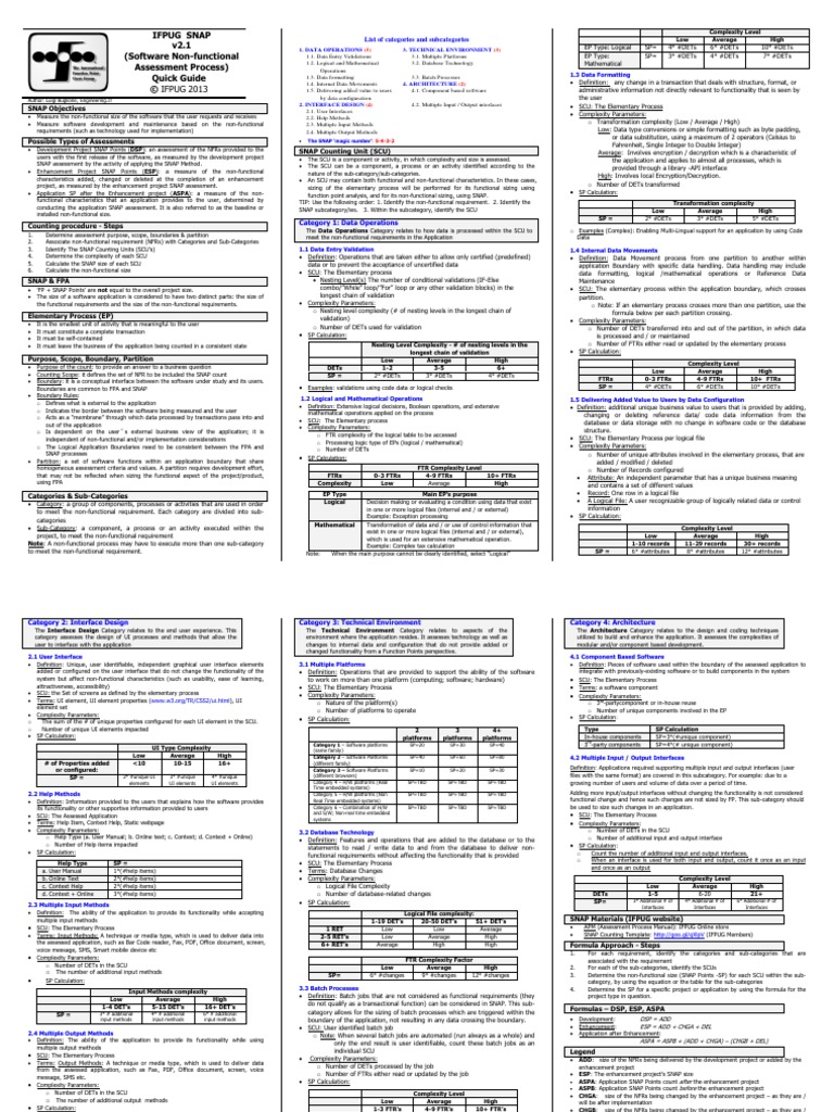Ifpug Snap v2.1 (Software Non-Functional Assessment Process) Quick ...