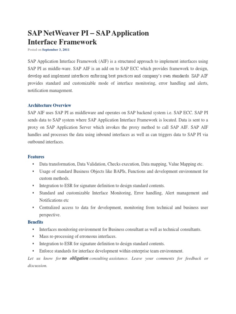 SAP NetWeaver PI - SAP AIF (Application Interface Framework) | PDF ...
