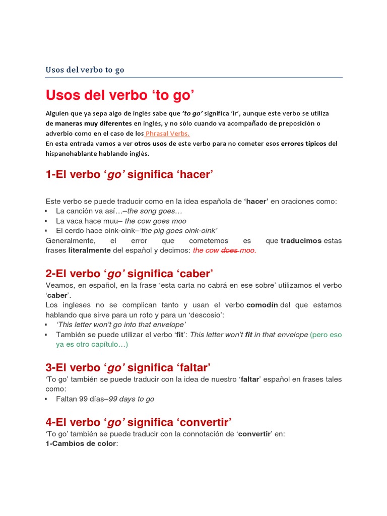 Usos Del Verbo To Go PDF | PDF | Tipología Lingüística | Lingüística