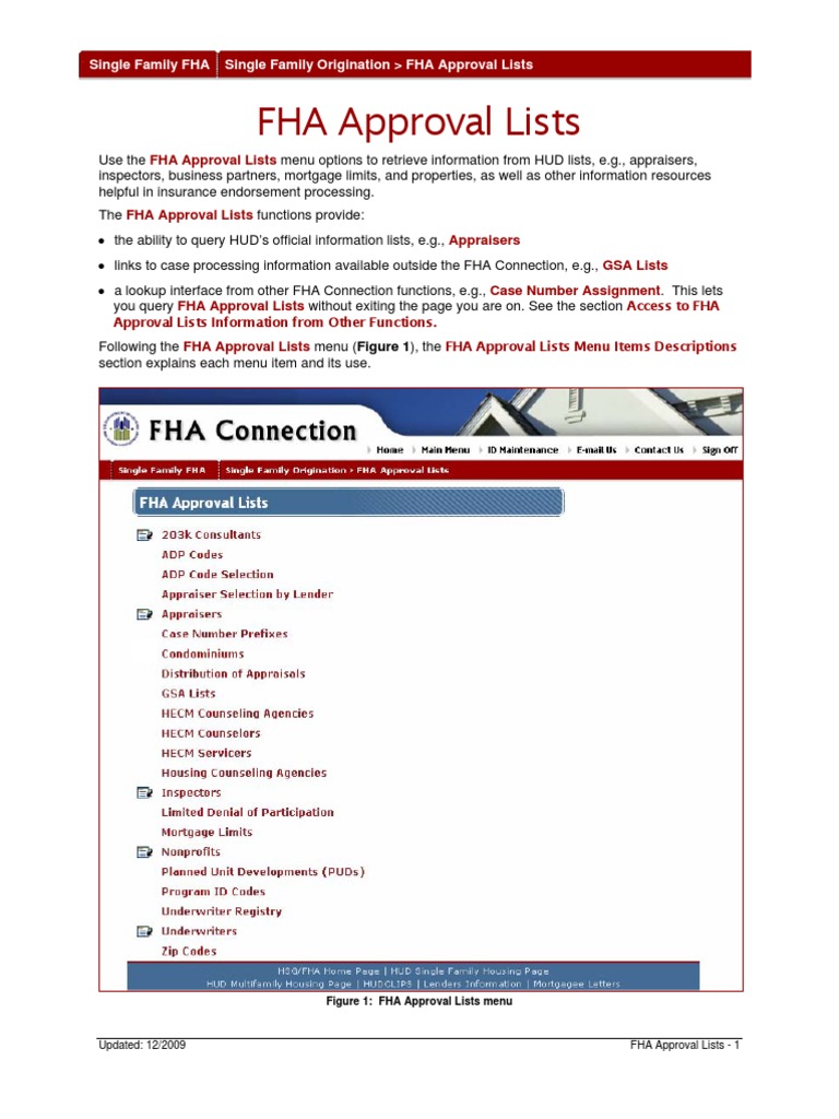 HUD FHA Approval Lists 121609 | Federal Housing Administration | United ...