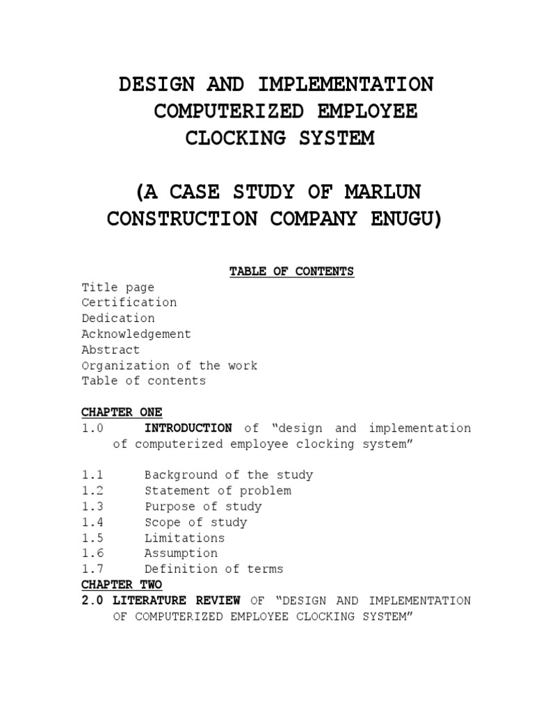 Design and Implementation Computerized Employee Clocking System | PDF ...