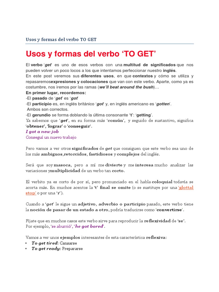 Usos y formas del verbo TO GET.pdf | Verbo | Morfología