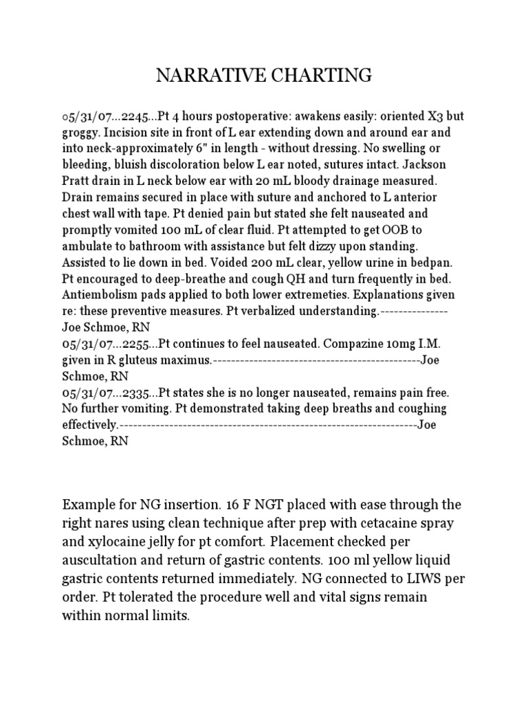 Narrative Chart | PDF | Breathing | Pain