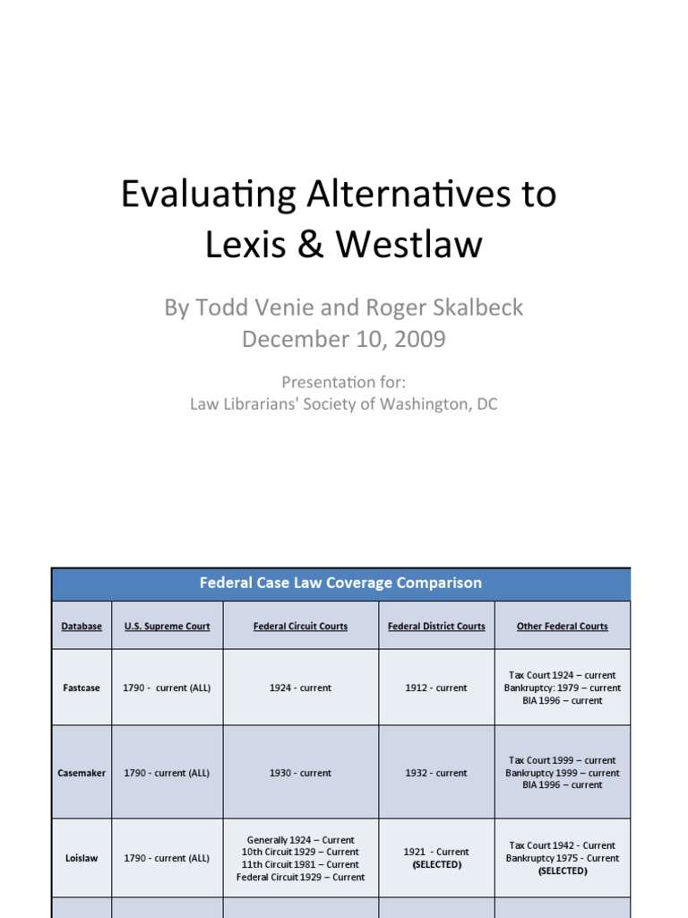 Evaluating Alternatives To Lexis and Westlaw - Slides | PDF ...