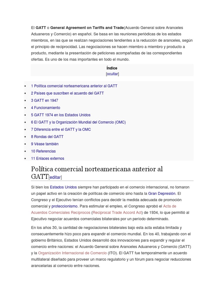 GATT | PDF | Acuerdo General sobre Aranceles Aduaneros y Comercio | Comercio