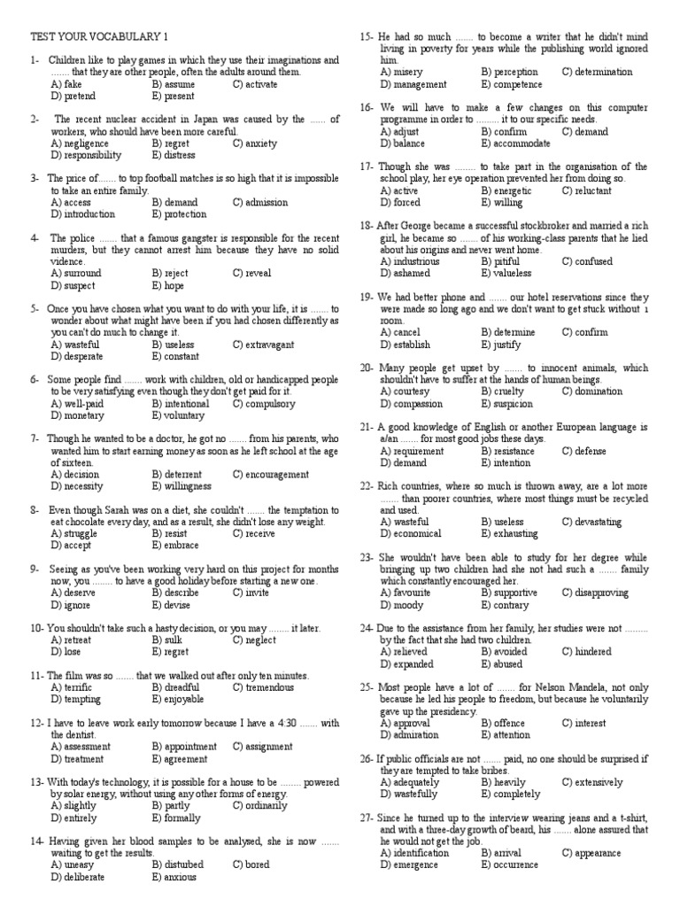 Vocabulary Test for Students | PDF