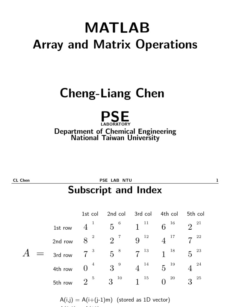 MATLAB Array and Matrix Operations Guide | PDF | Matrix (Mathematics) | Distillation