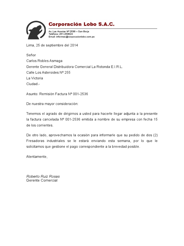 Modelo de Carta Comercial Estilo Bloque Extremo (TodoDocumentos - Info ...