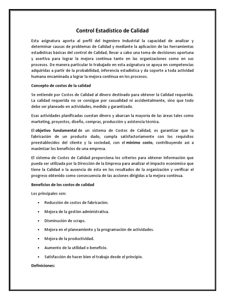 Unidad 1-Control Estadistico de Calidad | PDF | Histograma | Calidad (comercial)