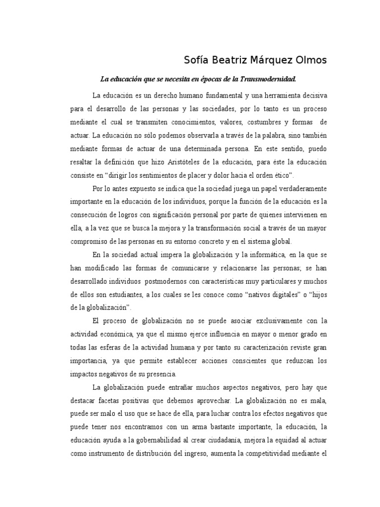 Ensayo. Sofia Marquez | PDF | Globalización | Transgénero