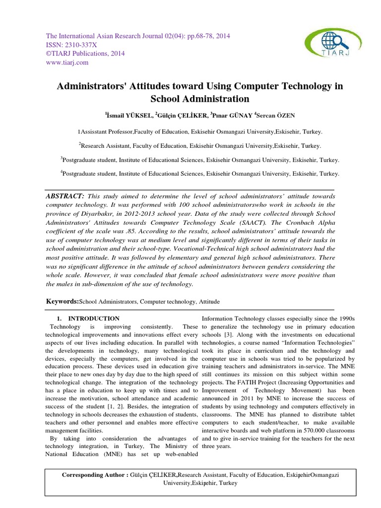 Administrators' Attitudes Toward Using Computer Technology in School ...