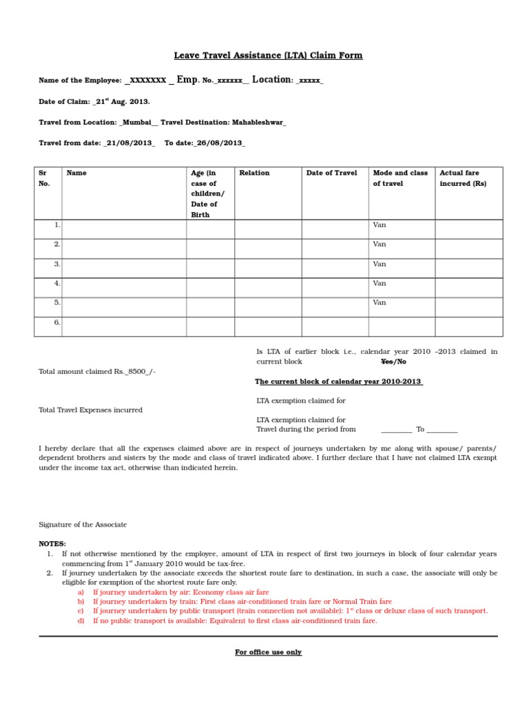 LTA Claim Form | PDF | Tax Exemption | Fare