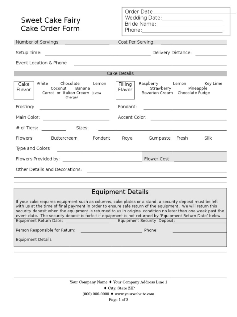 Custom Cake Order Form Template | PDF | Cakes | Desserts