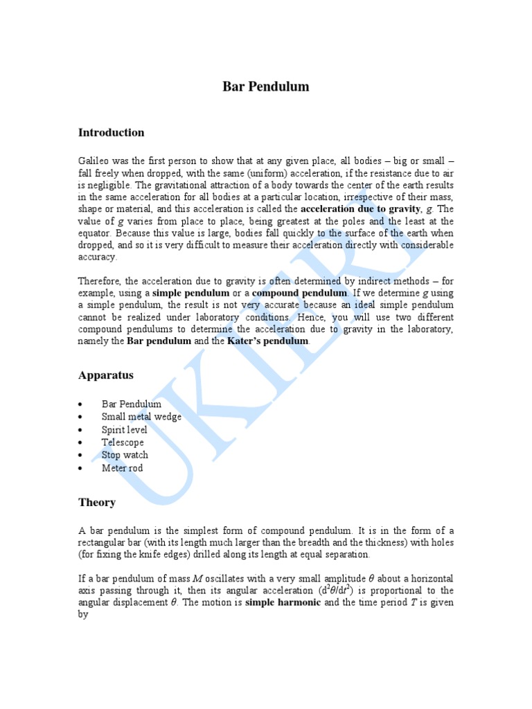 Bar Pendulum Pdf Pendulum Gravity