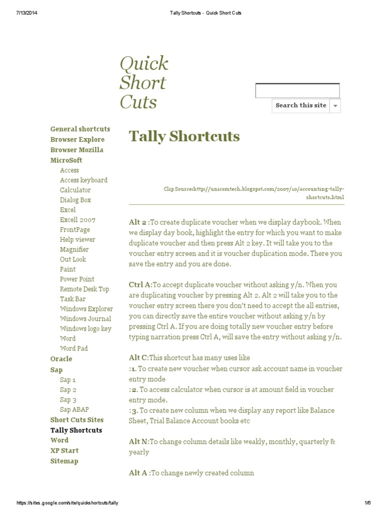 Tally Shortcuts - Quick Short Cuts | Download Free PDF | Keyboard ...