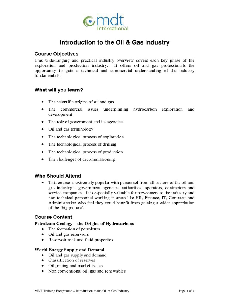 Introduction to Oil & Gas Industry | PDF | Petroleum Industry | Petroleum