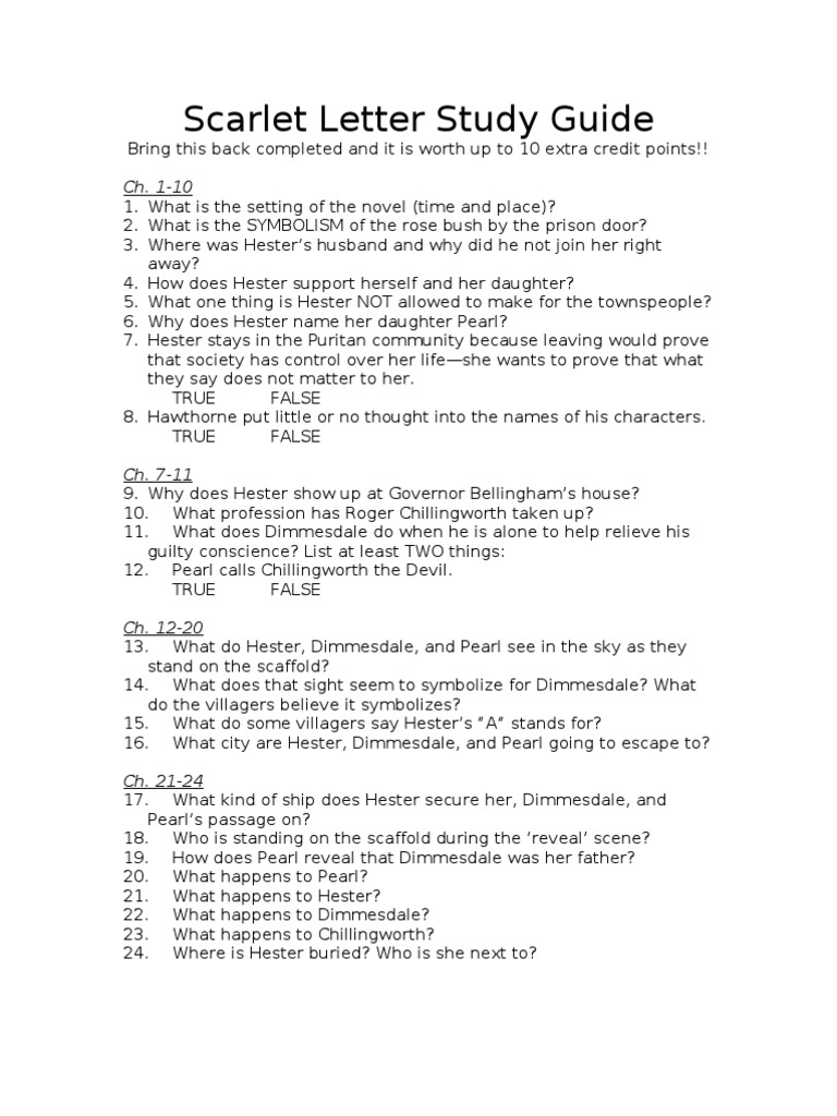 Scarlet Letter Study Guide | The Scarlet Letter