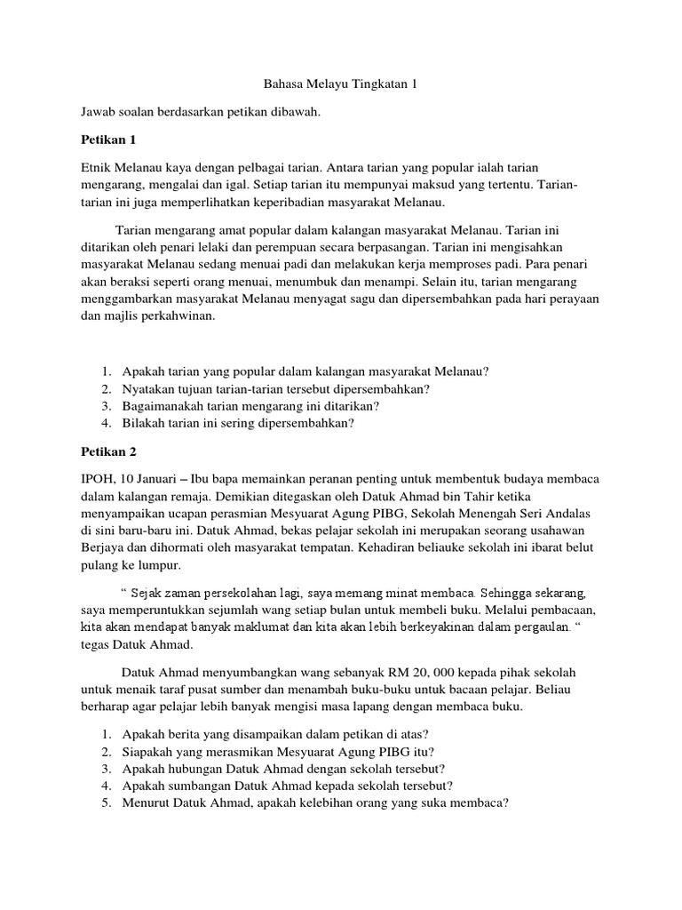 Jawab Soalan Berdasarkan Petikan Dibawah | PDF