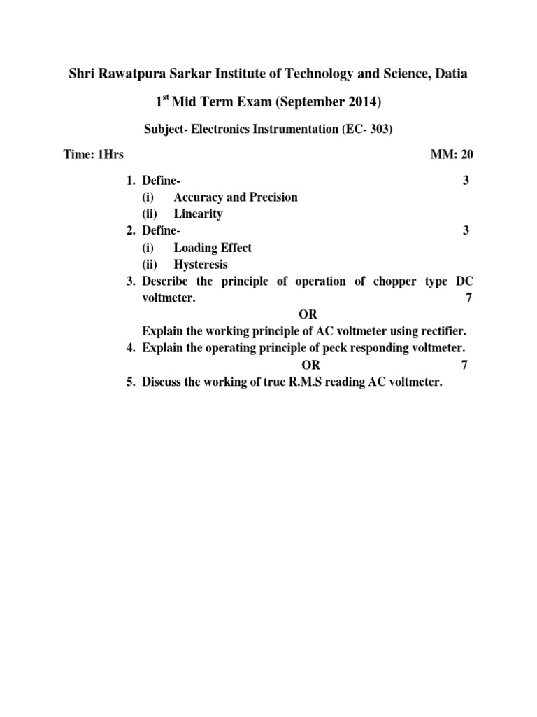 Electronics Instrumentation Midterm Exam | PDF