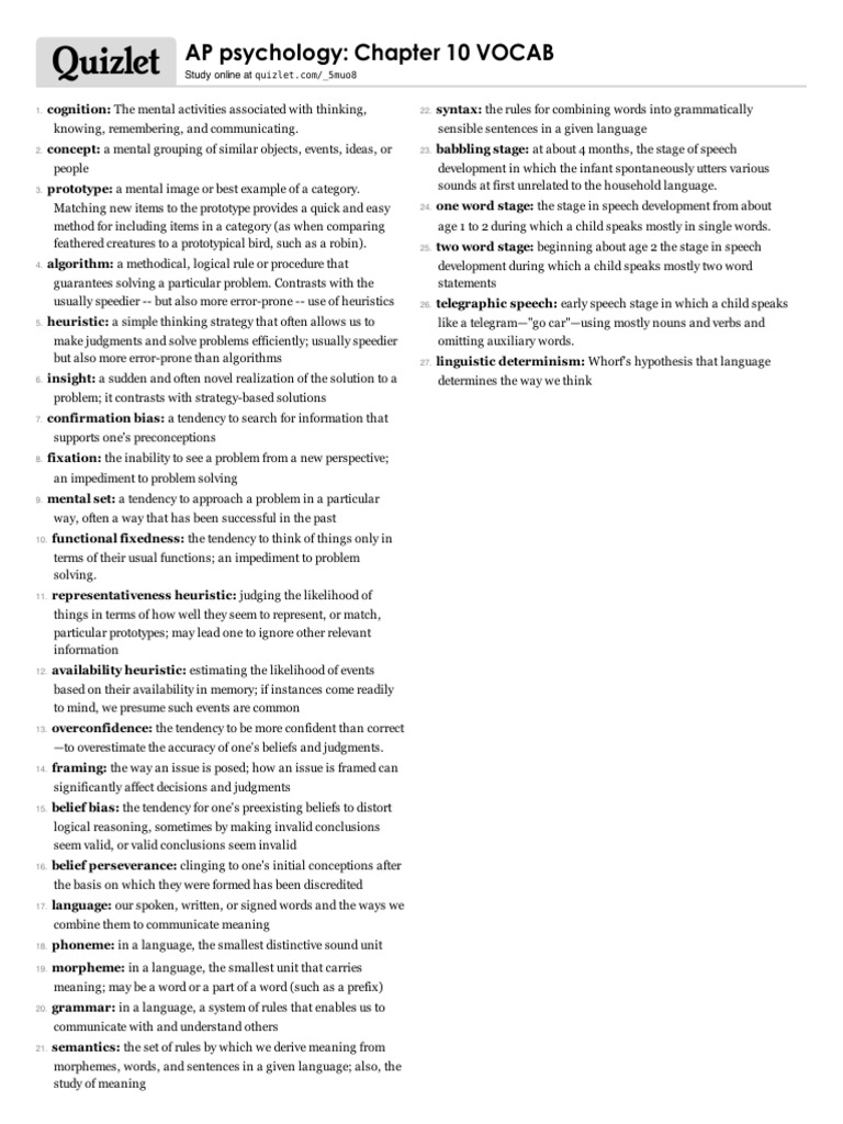 AP Psychology Language Development Terms | PDF | Heuristic | Word