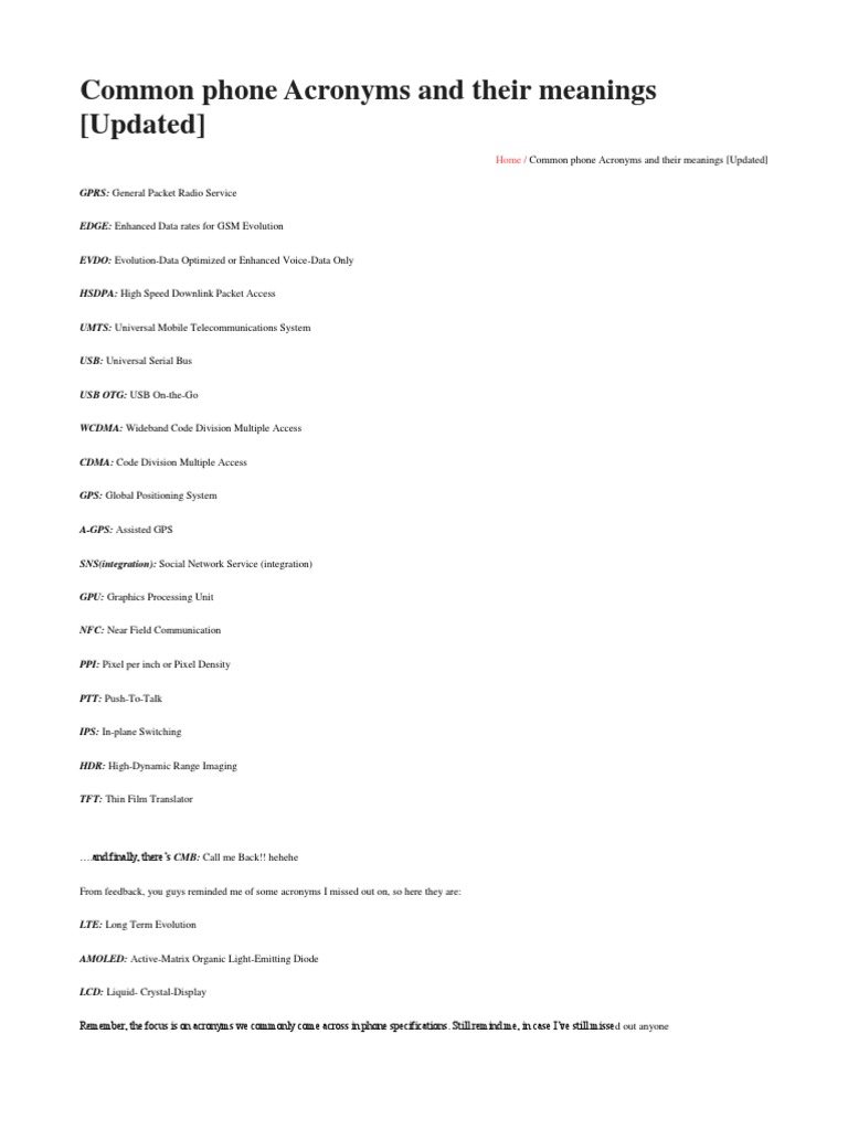Common Phone Acronyms and Their Meanings | PDF