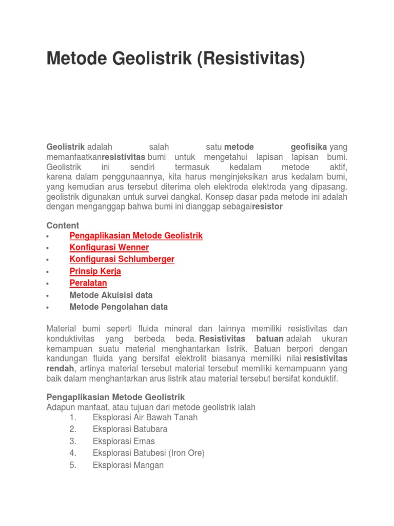 Geolistrik Adalah Teori Dasar Metode Geolistrik: Resistansi Dan