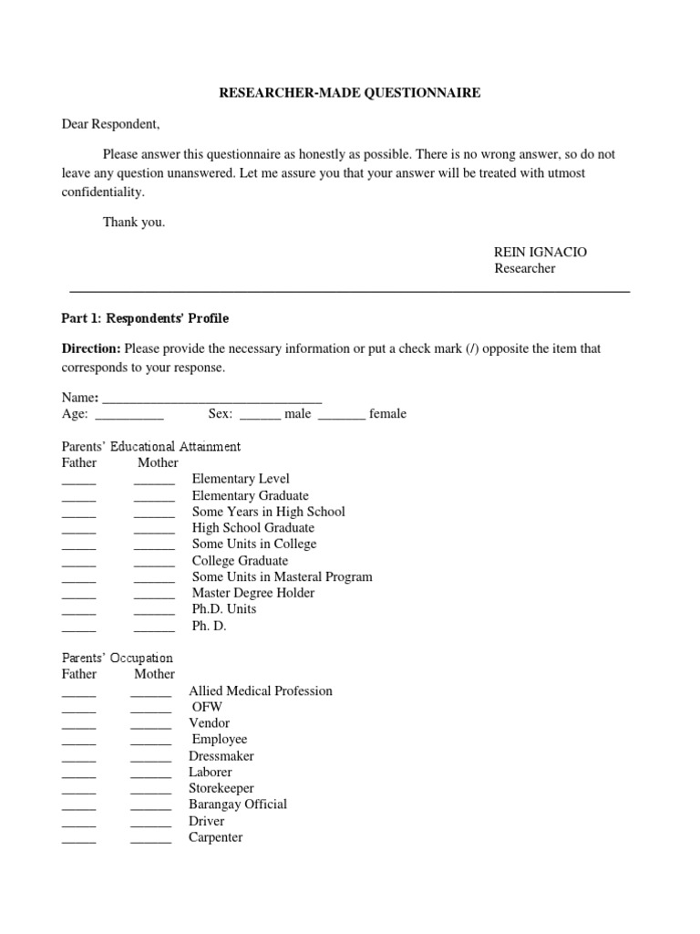 Sample Questionnaire | PDF | Facebook | Questionnaire
