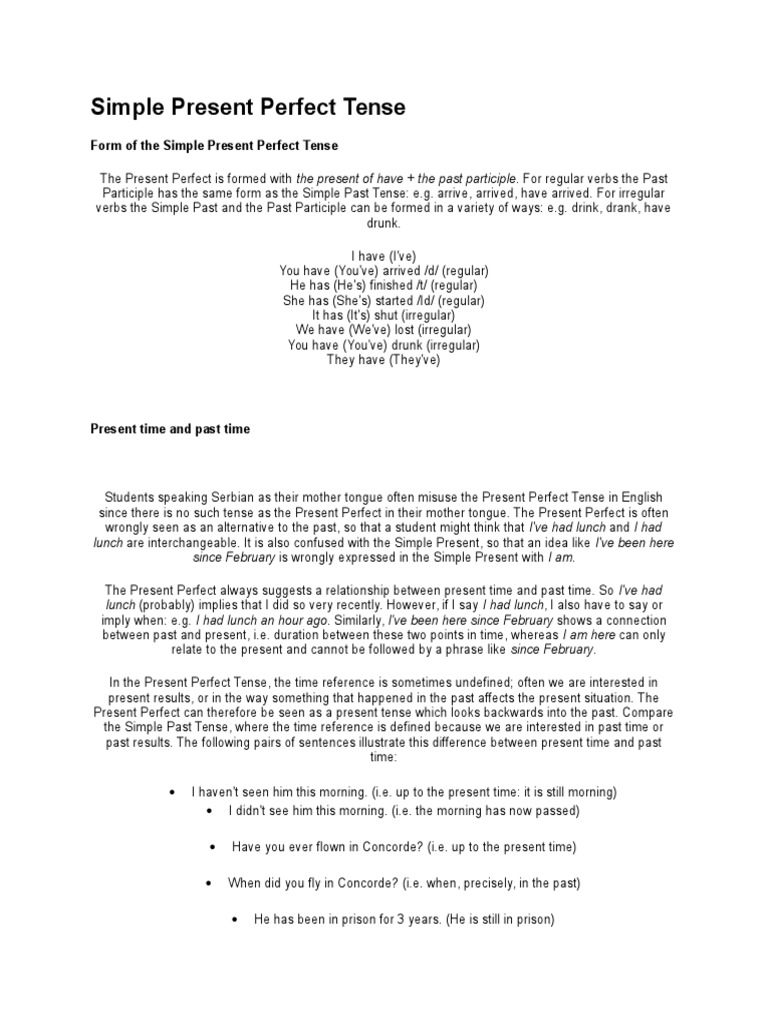 Simple Present Perfect Tense | PDF | Perfect (Grammar) | Grammatical Tense