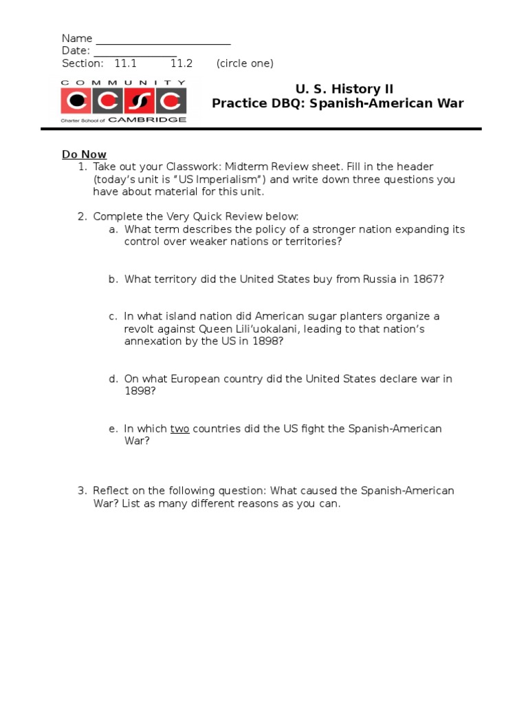 Spanish-American War Practice DBQ | PDF | Violence | Unrest
