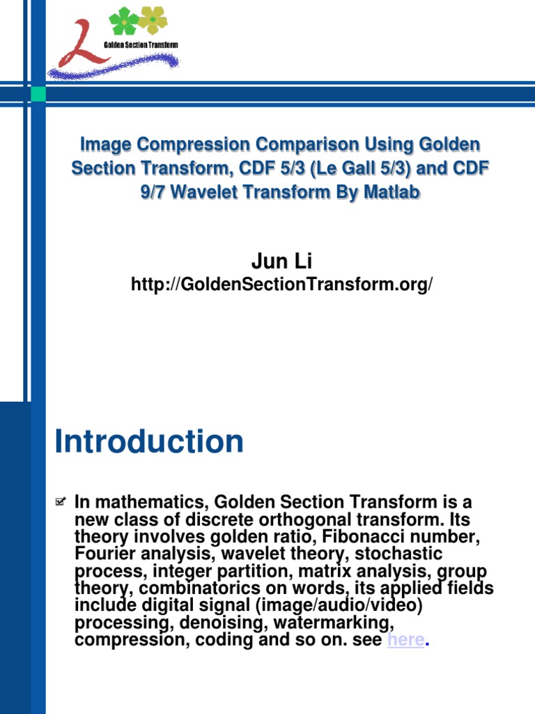 Image Compression Comparison Using Golden Section Transform, CDF 5/3 ...