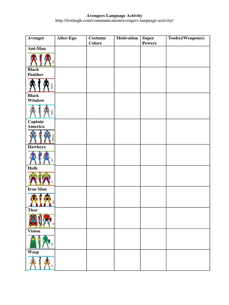 Avengers Language Activity Worksheet | PDF