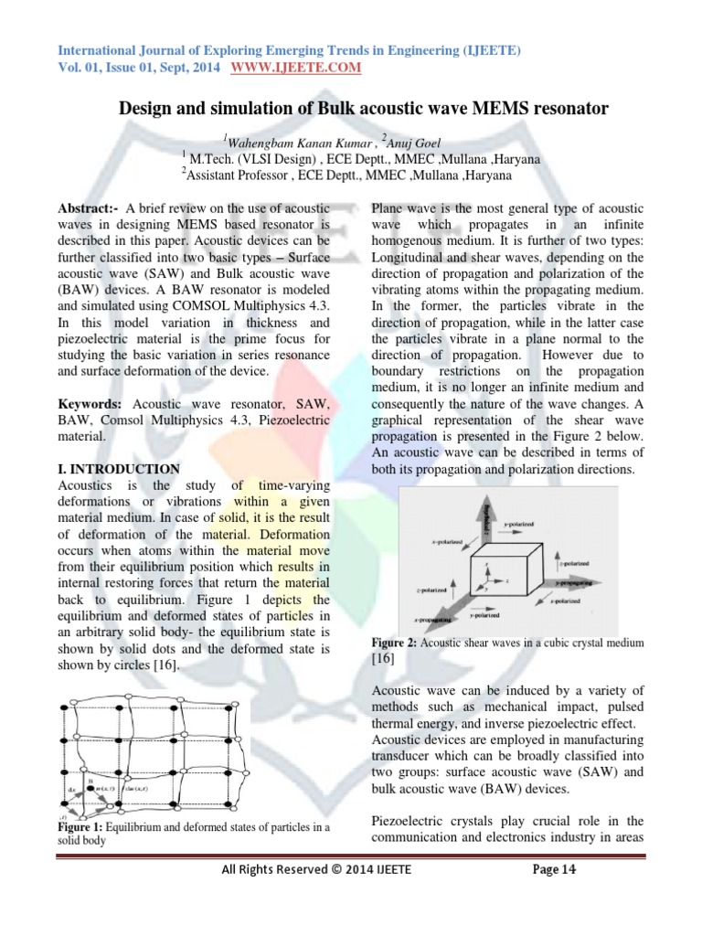 Design and Simulation of Bulk Acoustic Wave MEMS Resonator | PDF ...