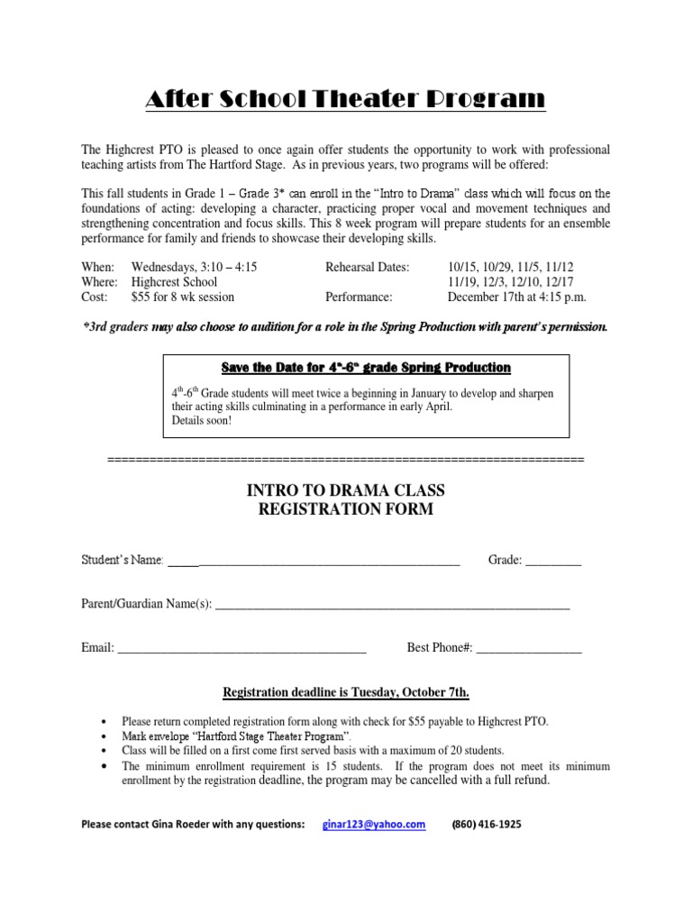 Intro To Drama Class Registration Form | PDF | Learning | Behavior ...