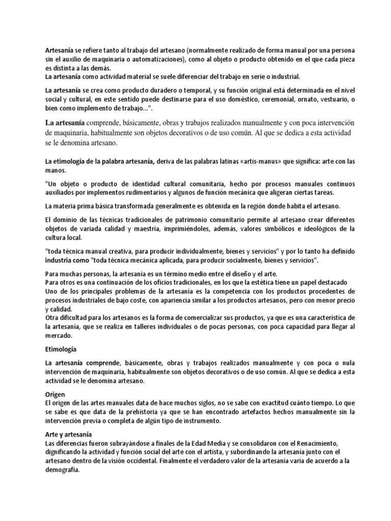 Definición y significado de artesanía | PDF | Artes (general)