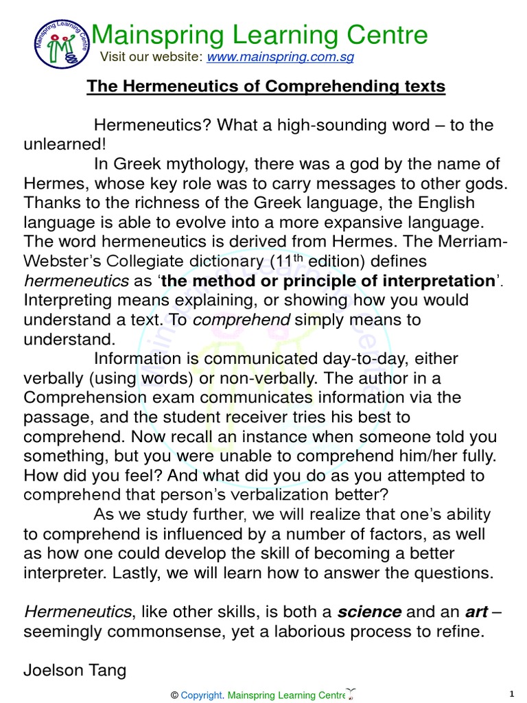 Understanding Comprehension Texts | PDF | Reading Comprehension ...