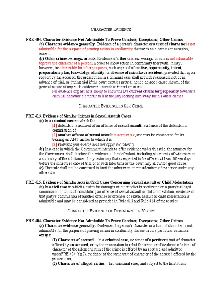 Character Evidence | PDF | Evidence (Law) | Ethical Principles