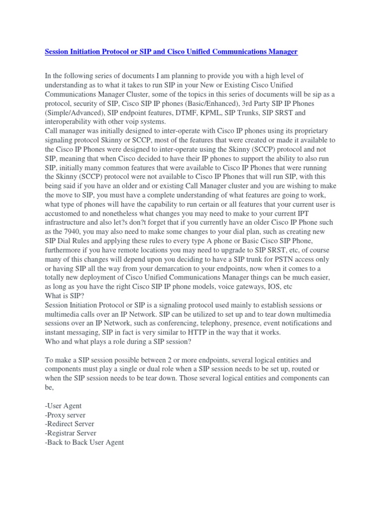 Session Initiation Protocol or SIP and Cisco Unified Communications Manager | Download Free PDF ...