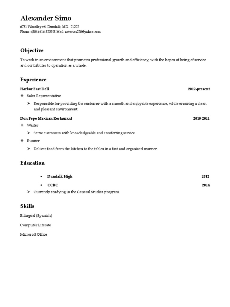 Alexander Simo: Objective | PDF