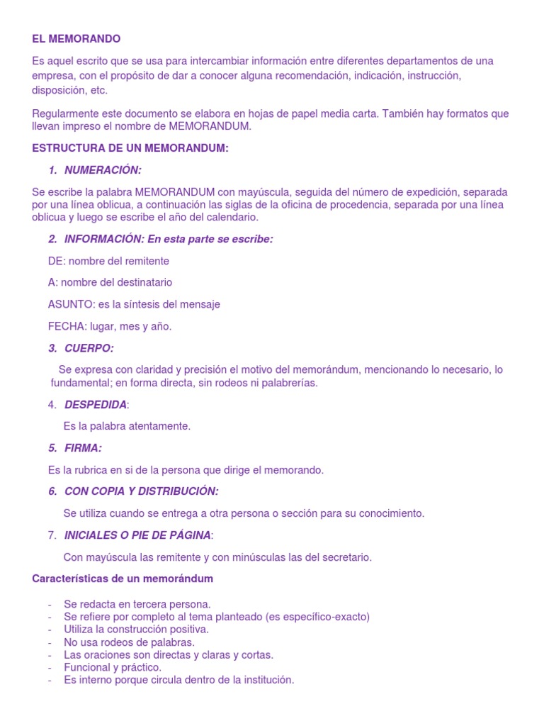 Características y estructura del memorándum, un documento interno ...
