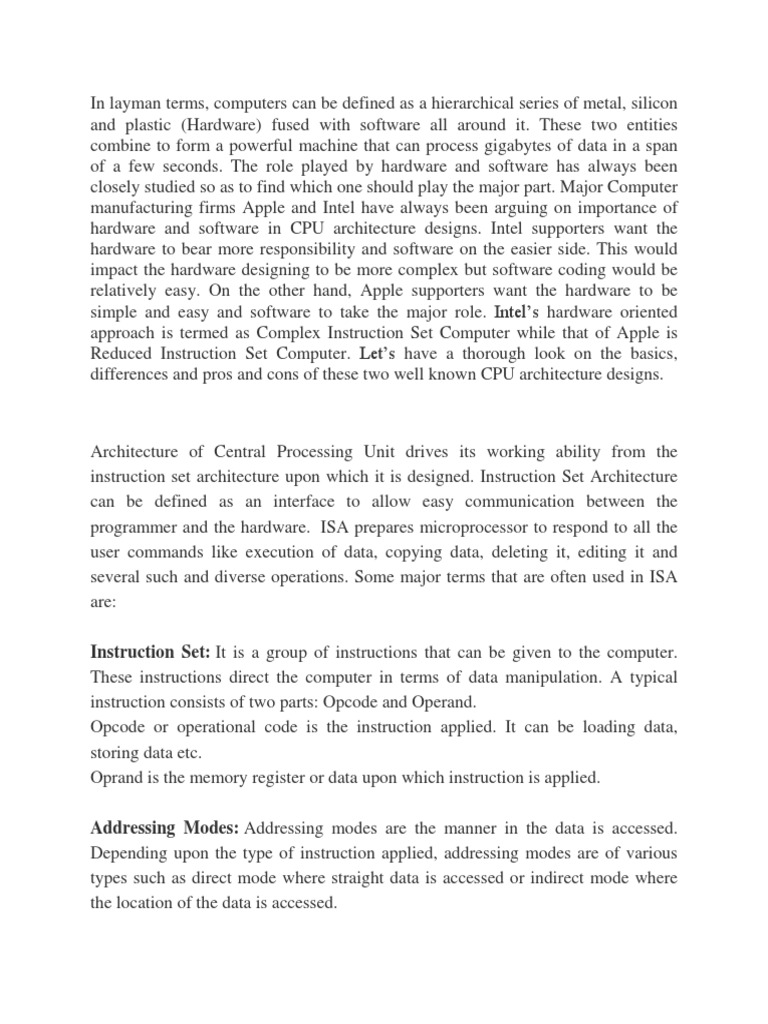 Risc & Cisc | PDF | Instruction Set | Central Processing Unit