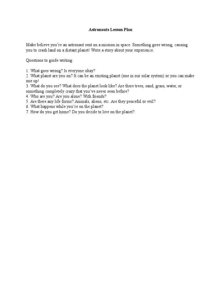 Creative Astronaut Writing Lesson Plan | PDF