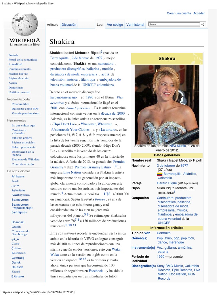 Historia de Shakira PDF | PDF | Ocio | Entretenimiento (general)