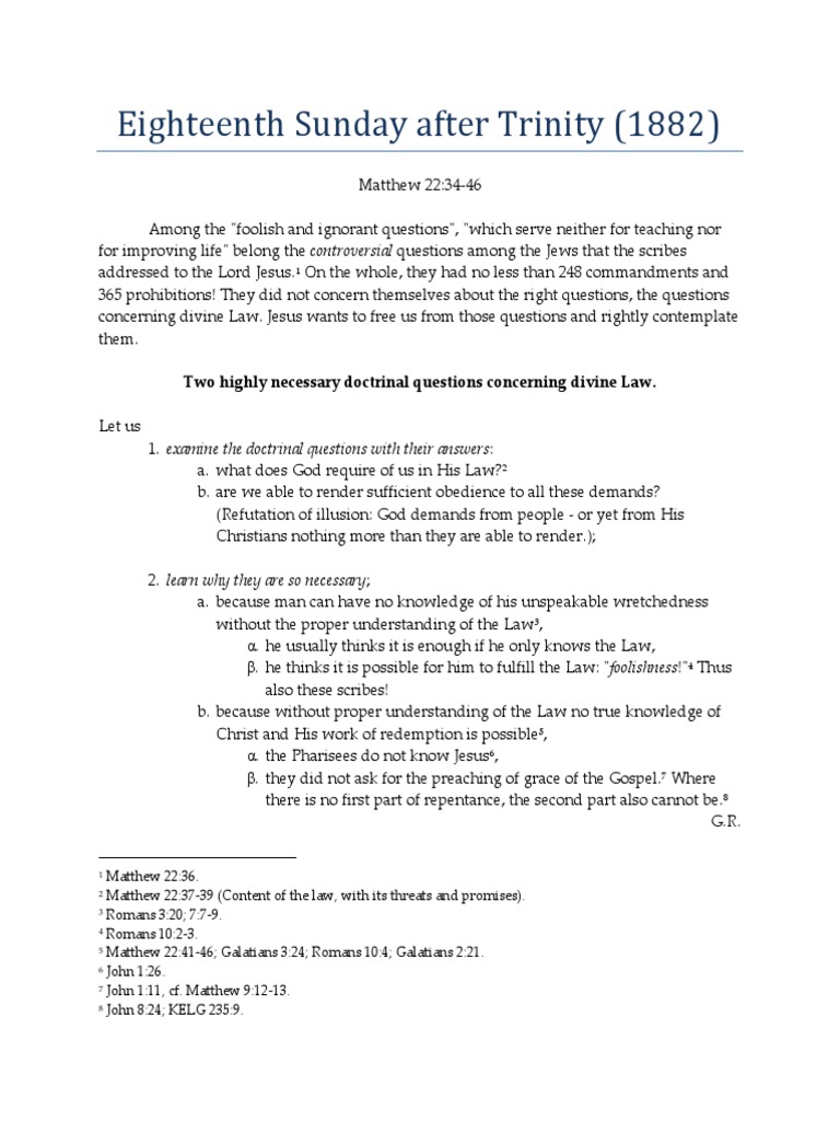 Eighteenth Sunday After Trinity (1882) : Two Highly Necessary Doctrinal ...