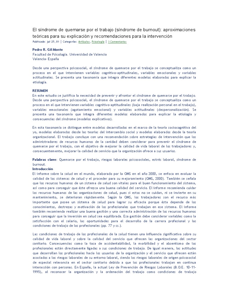 Gil Monte - El Síndrome de Quemarse Por El Trabajo (Síndrome de Burnout ...